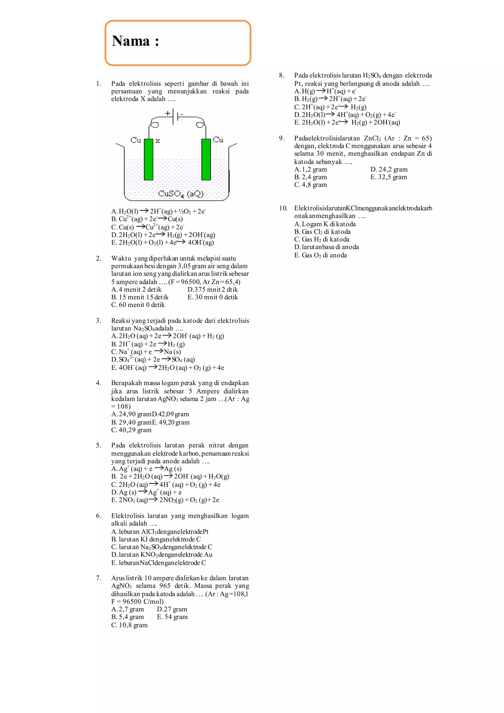 Latihan elektrolisis | DOCX