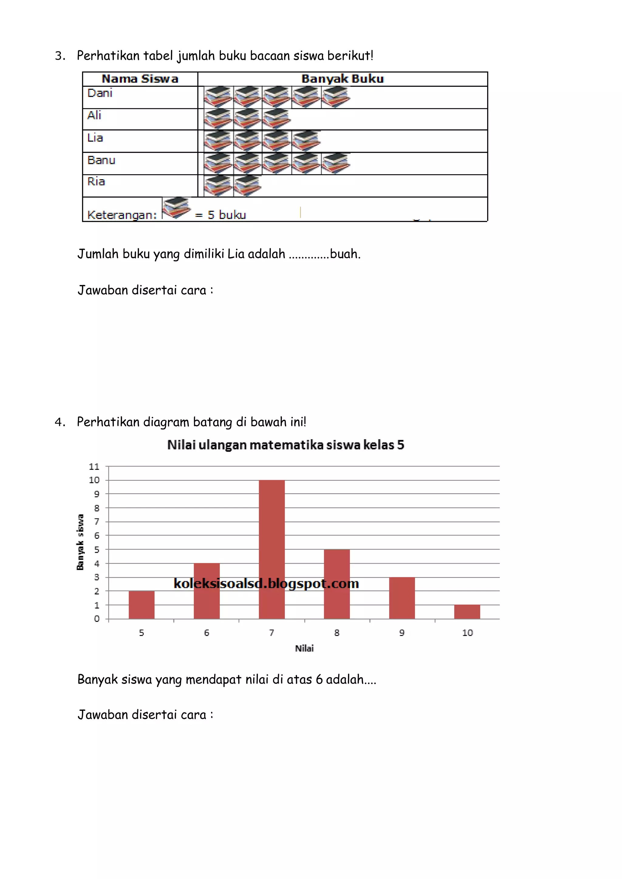 Latihan formatif mtk pengolahan data kelas 5 | PDF