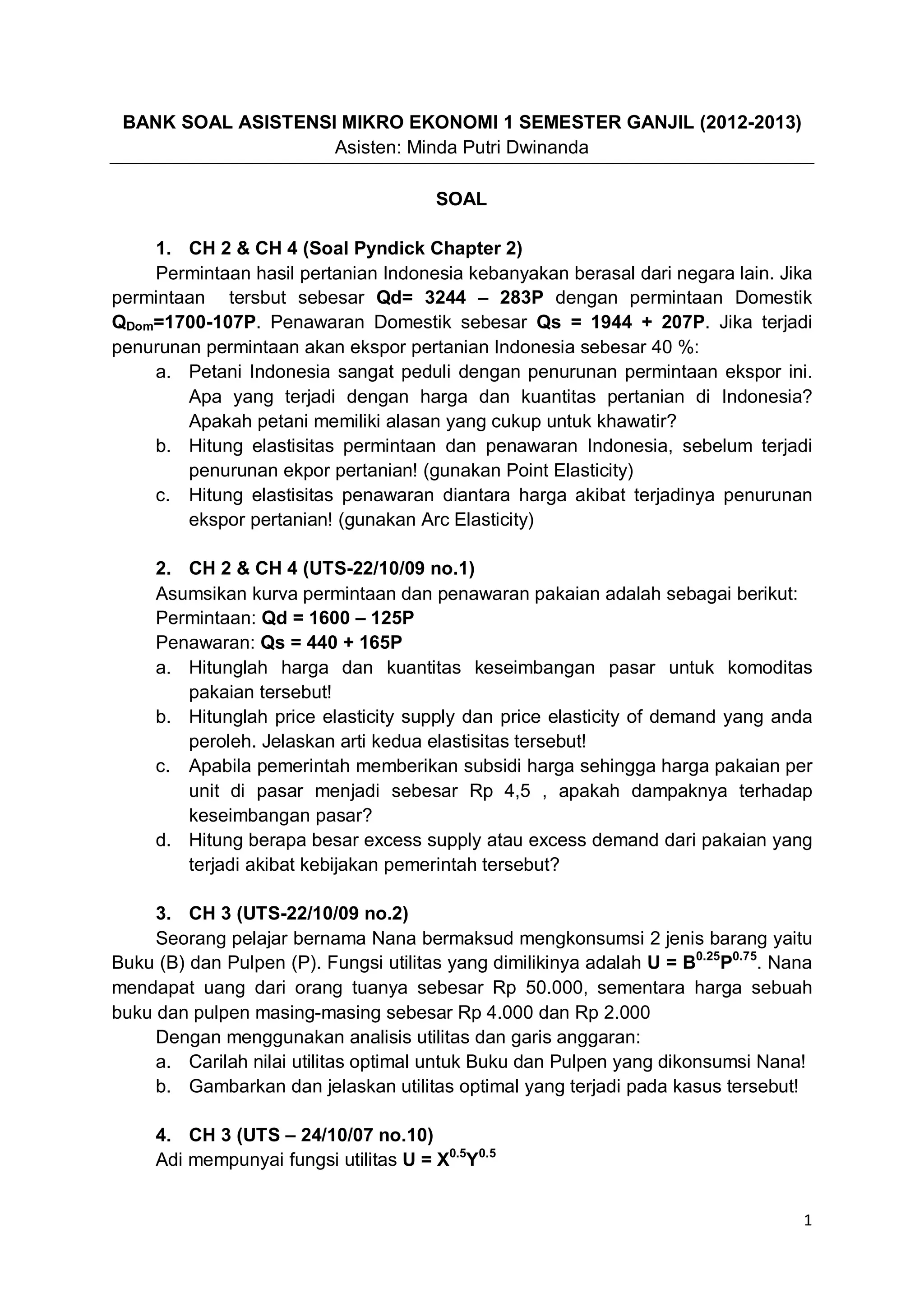 Latihan + jawaban mikro 1 (uts) - FEUI | PDF
