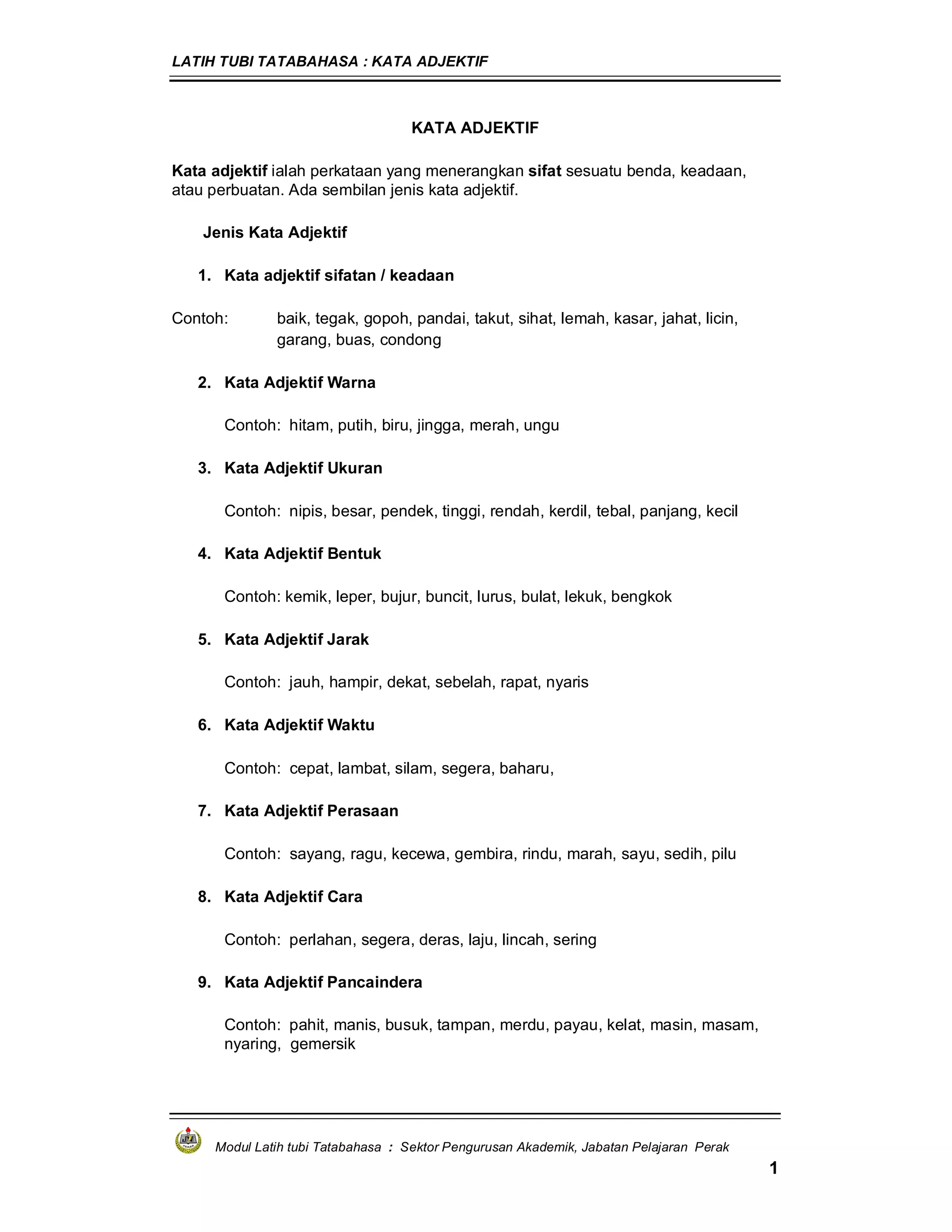 Latihan kata adjektif | PDF