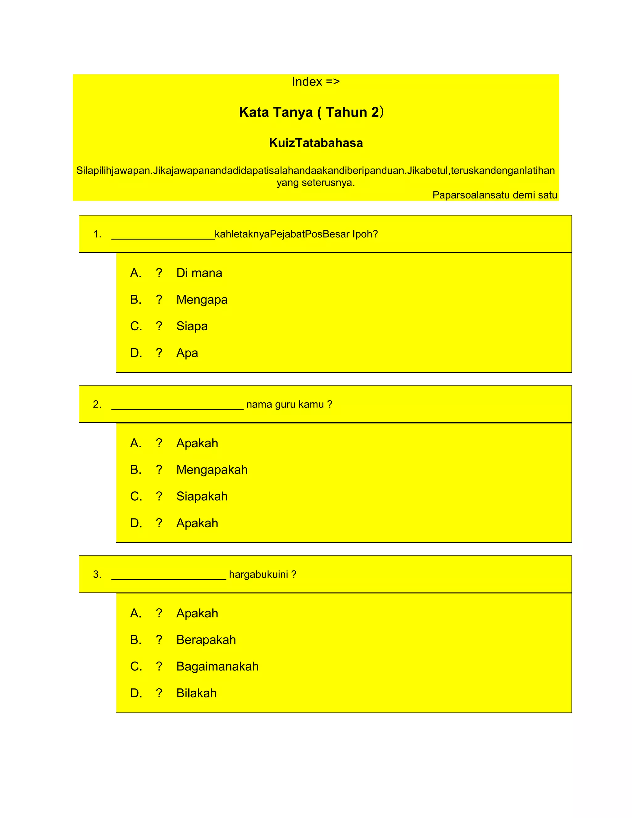 Latihan kata tanya | DOCX