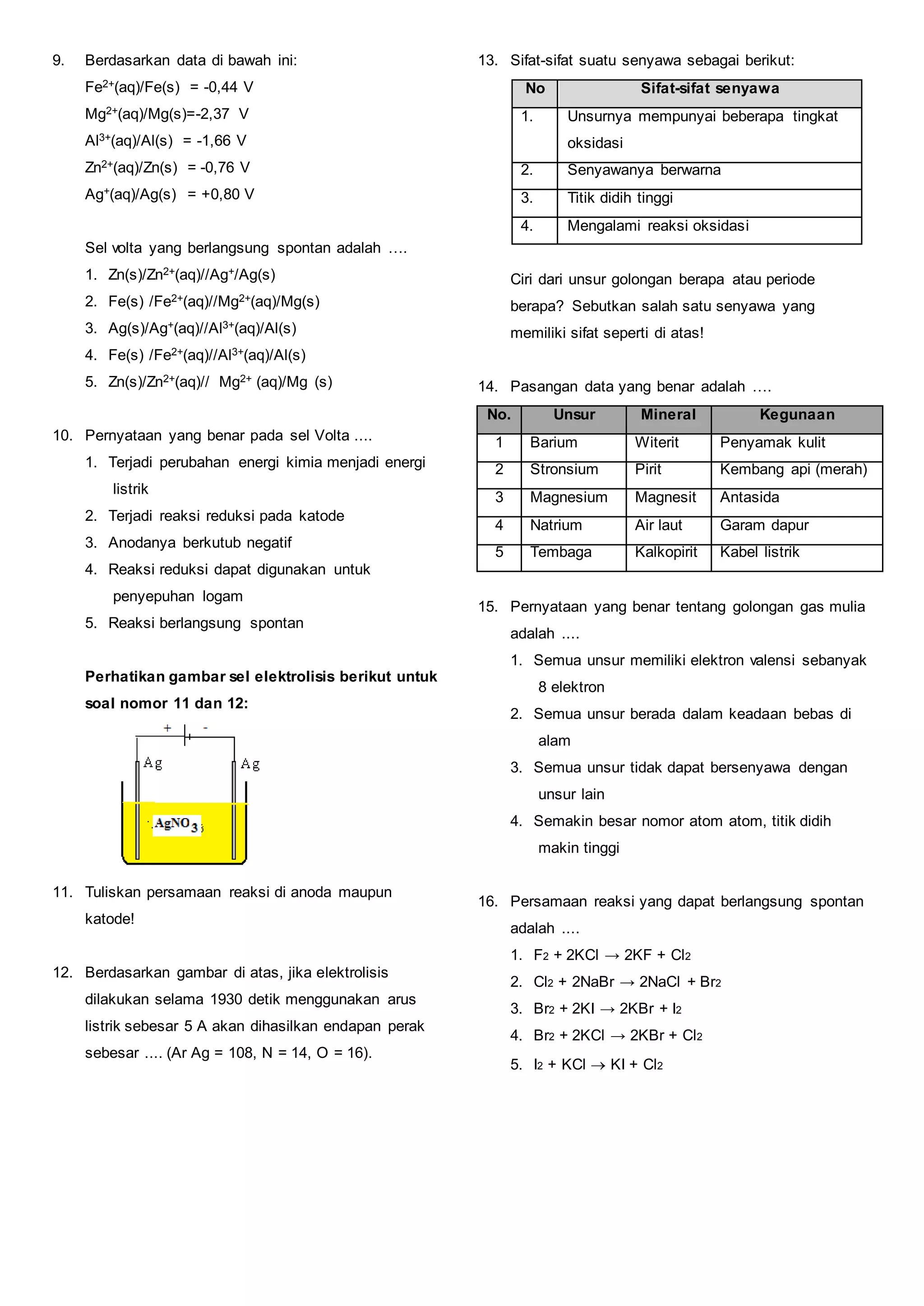 SOAL LATIHAN PENILAIAN AKHIR SEMESTER (PAS) KIMIA KELAS XII | DOC