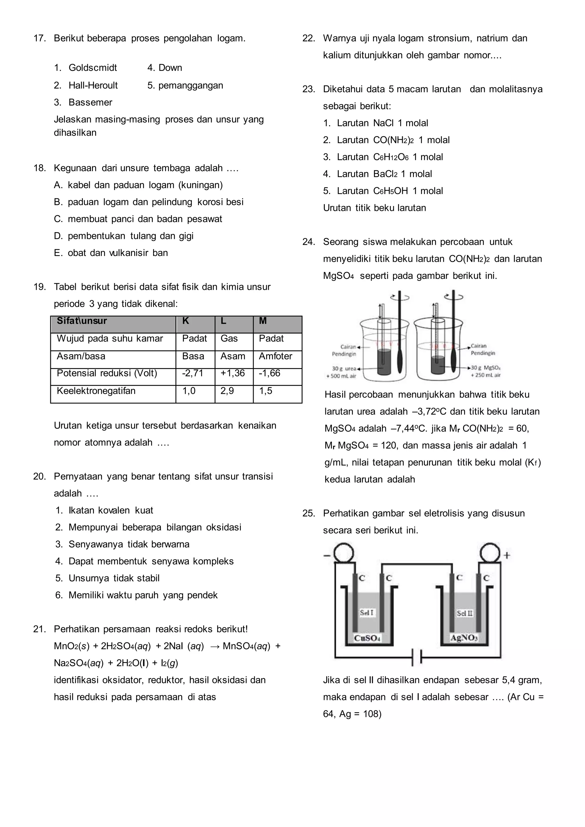 SOAL LATIHAN PENILAIAN AKHIR SEMESTER (PAS) KIMIA KELAS XII | DOC