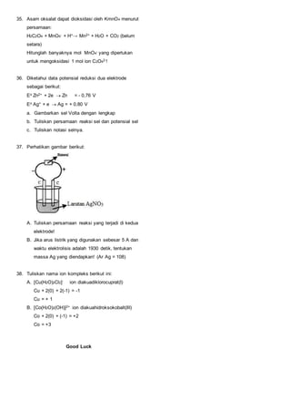 SOAL LATIHAN PENILAIAN AKHIR SEMESTER (PAS) KIMIA KELAS XII | DOC