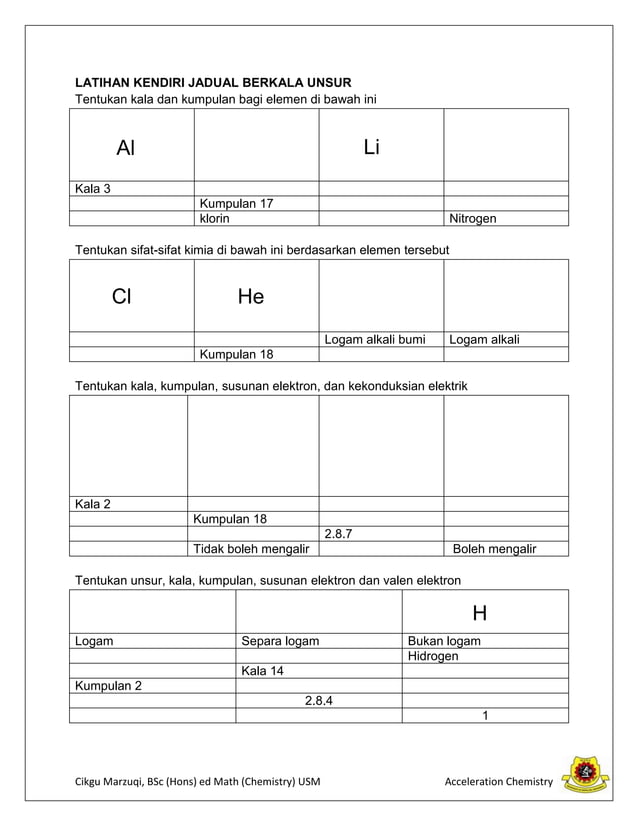 Latihan kendiri Kimia Pertengahan Tahun Tingkatan 4 | PDF