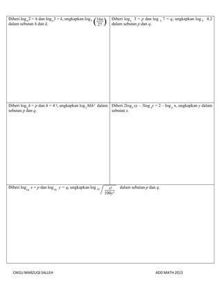 Matematik Tambahan: Index dan Log | PDF