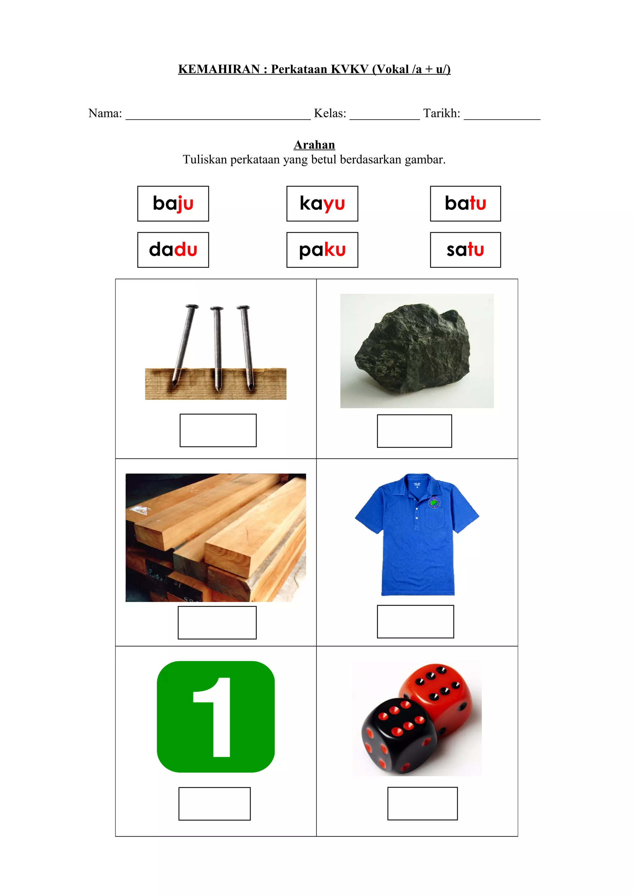 Latihan kvkv vokal a + u ada pilihan jawapan | PDF