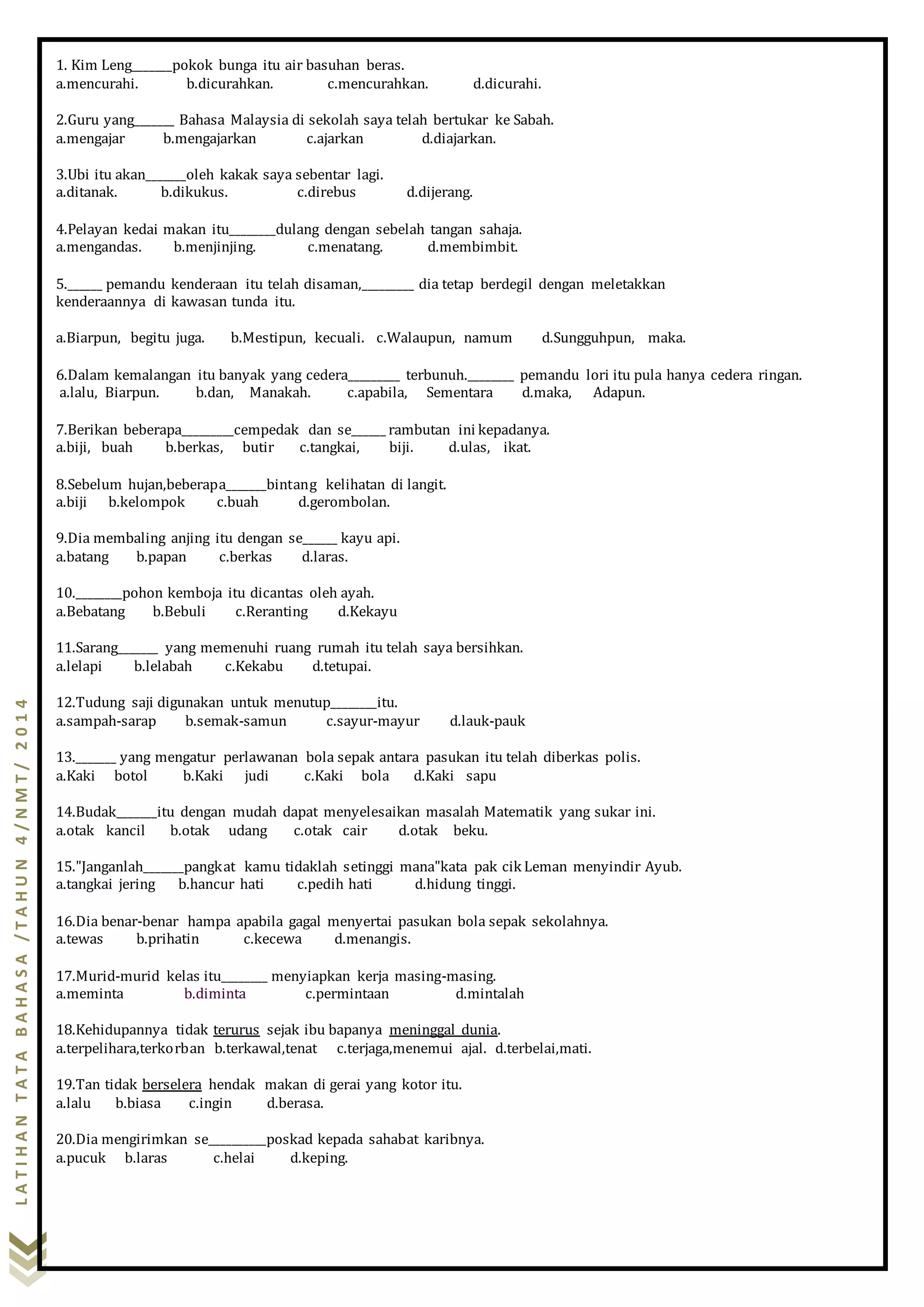 KERJA RUMAH BAHASA MELAYU MASA CUTI | DOCX