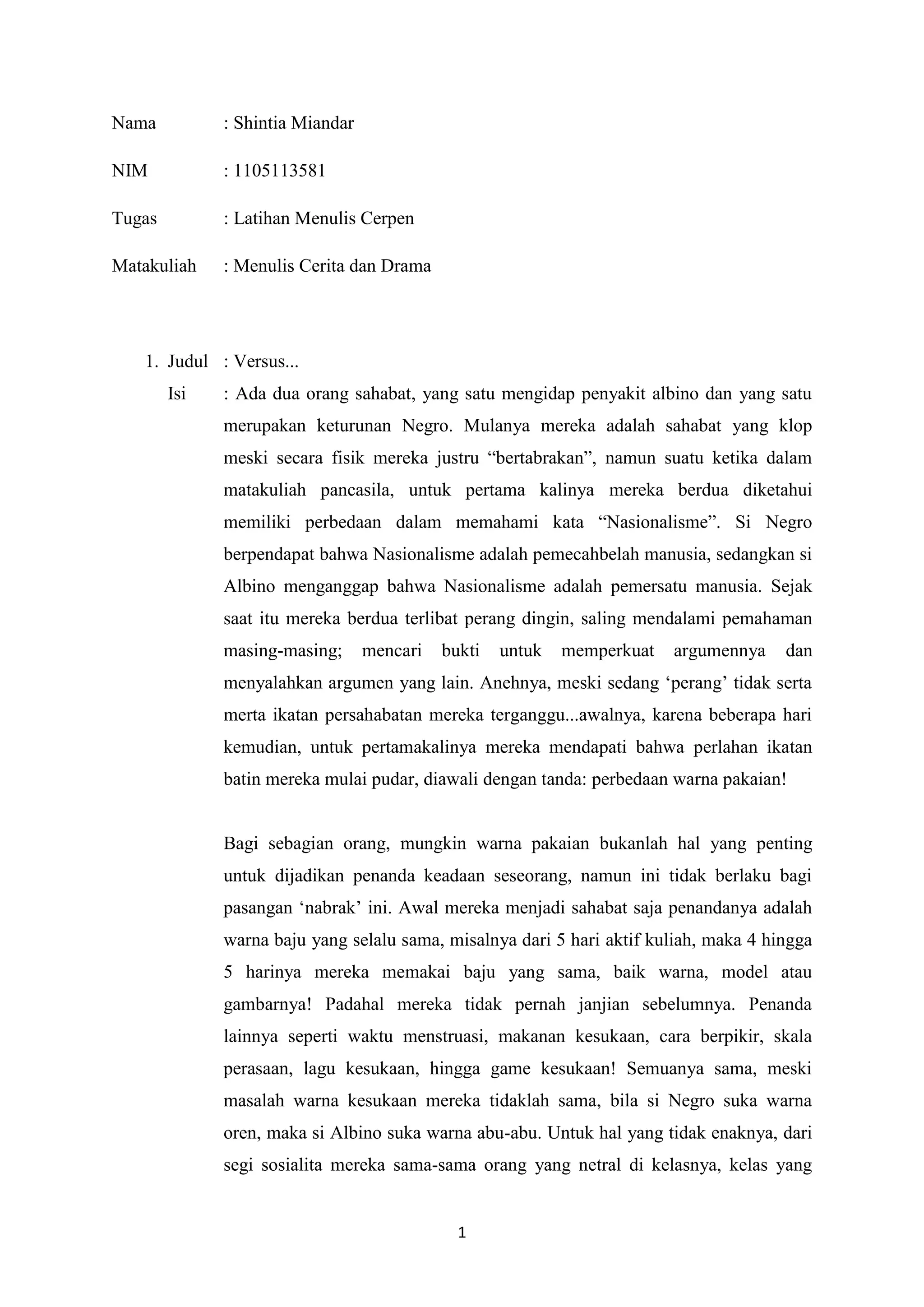 Latihan menulis cerpen | DOCX