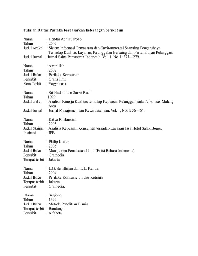 Latihan menulis daftar pustaka dan kutipan | RTF