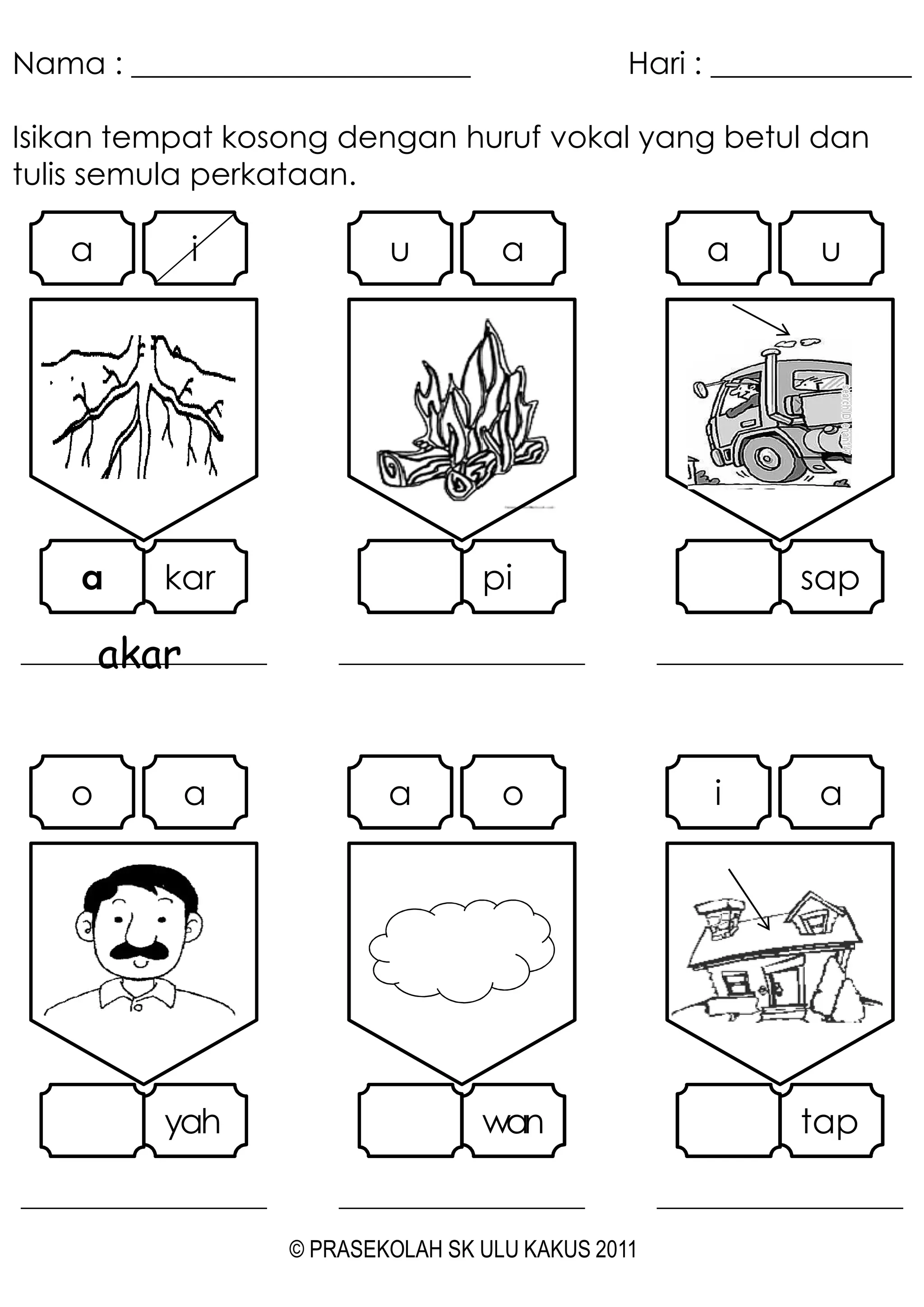 Latihan menulis huruf vokal dan menulis perkataan (konstruk 1a) | PDF