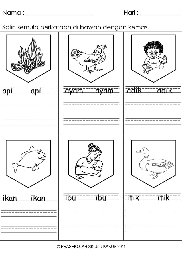Latihan menulis huruf vokal dan menulis perkataan (konstruk 1a) | PDF