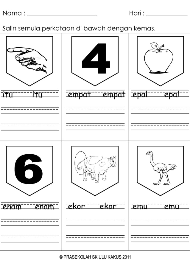 Latihan menulis huruf vokal dan menulis perkataan (konstruk 1a) | PDF