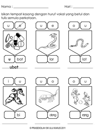 Latihan menulis huruf vokal dan menulis perkataan (konstruk 1a) | PDF