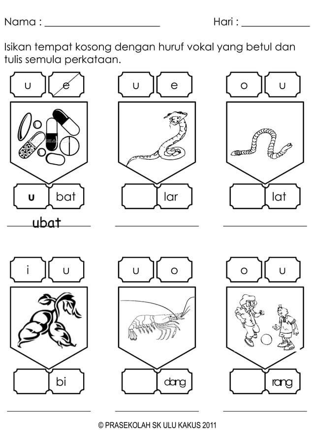 Latihan menulis huruf vokal dan menulis perkataan (konstruk 1a) | PDF