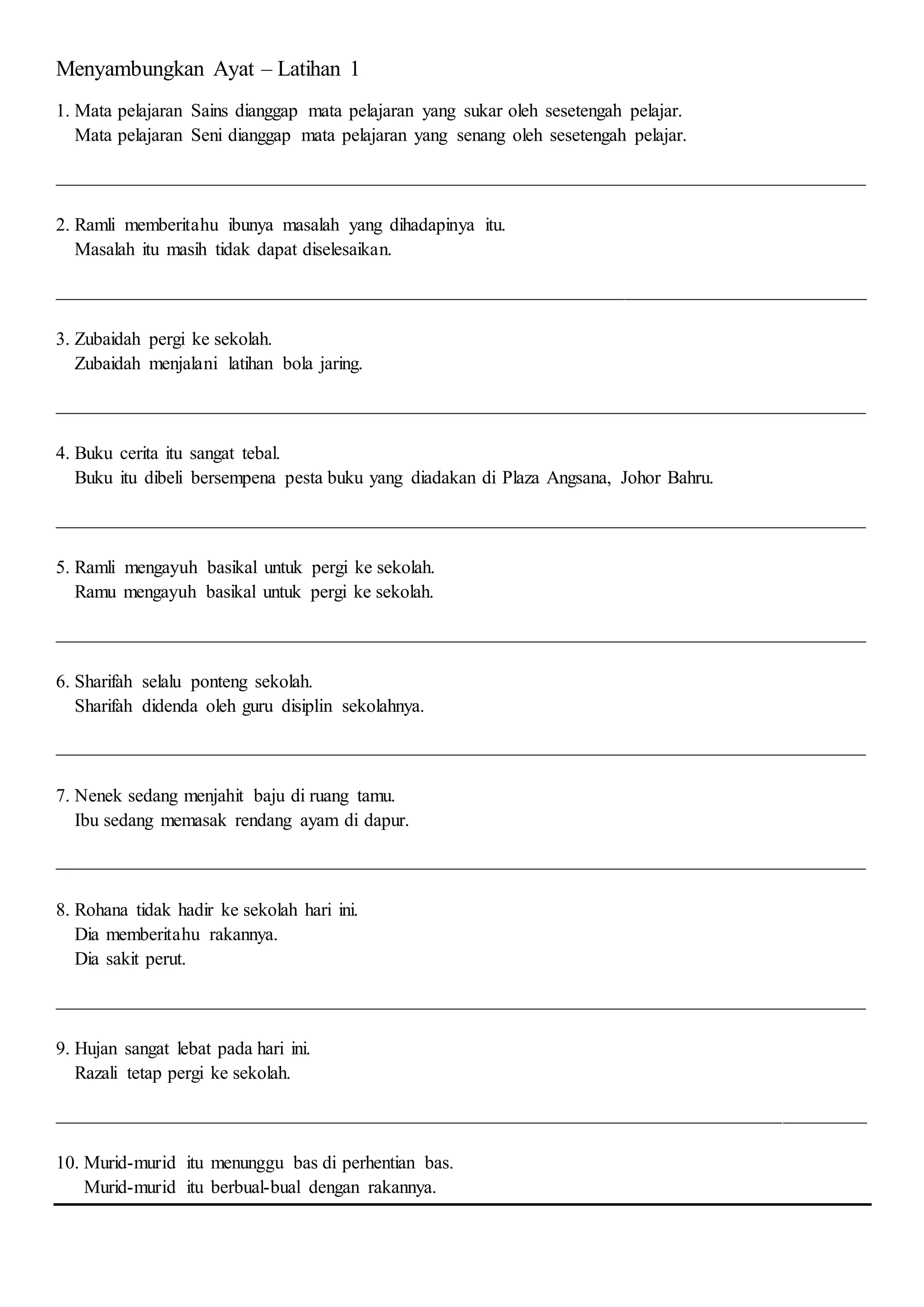 Latihan menyambungkan ayat | DOCX