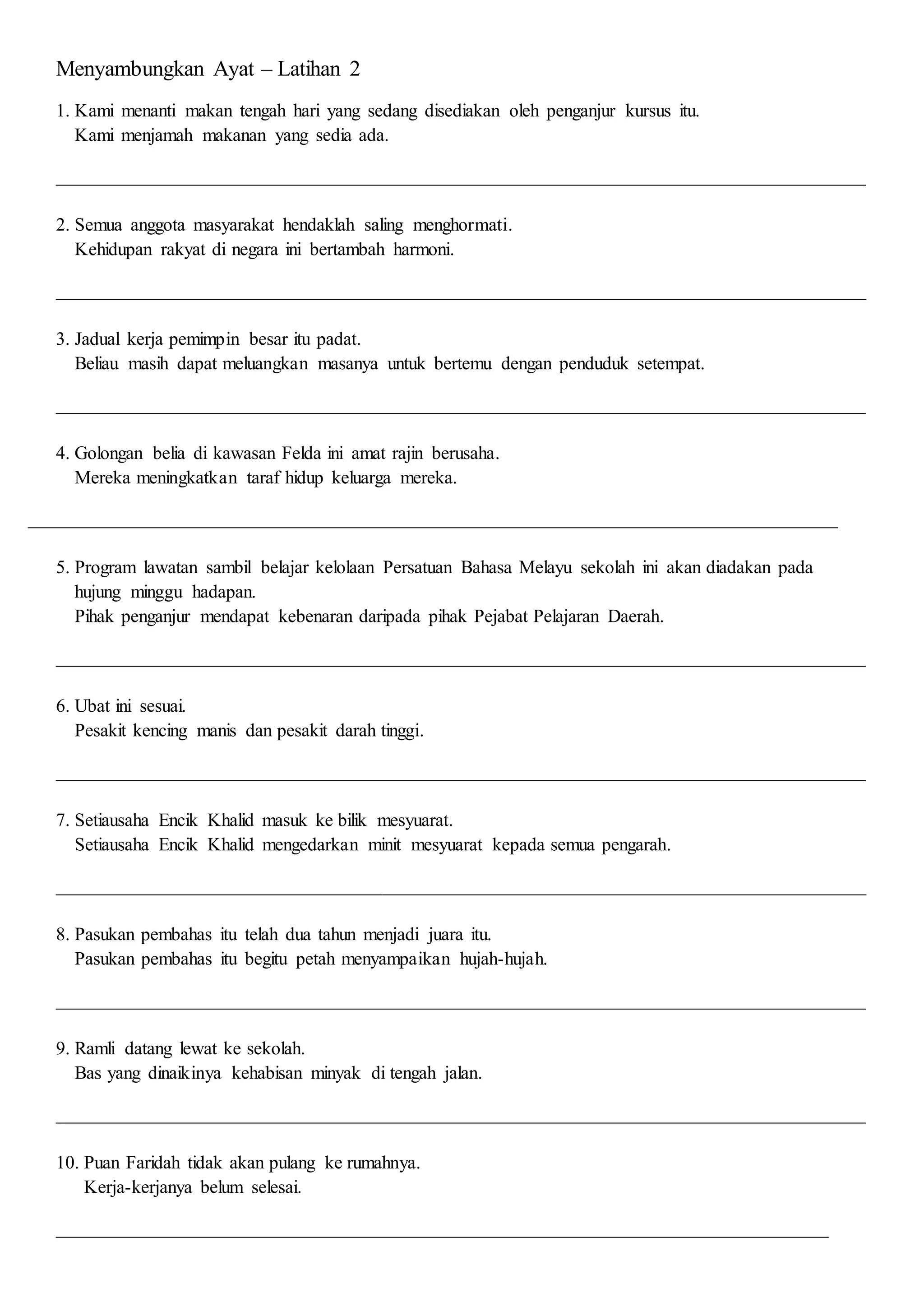 Latihan menyambungkan ayat | PDF