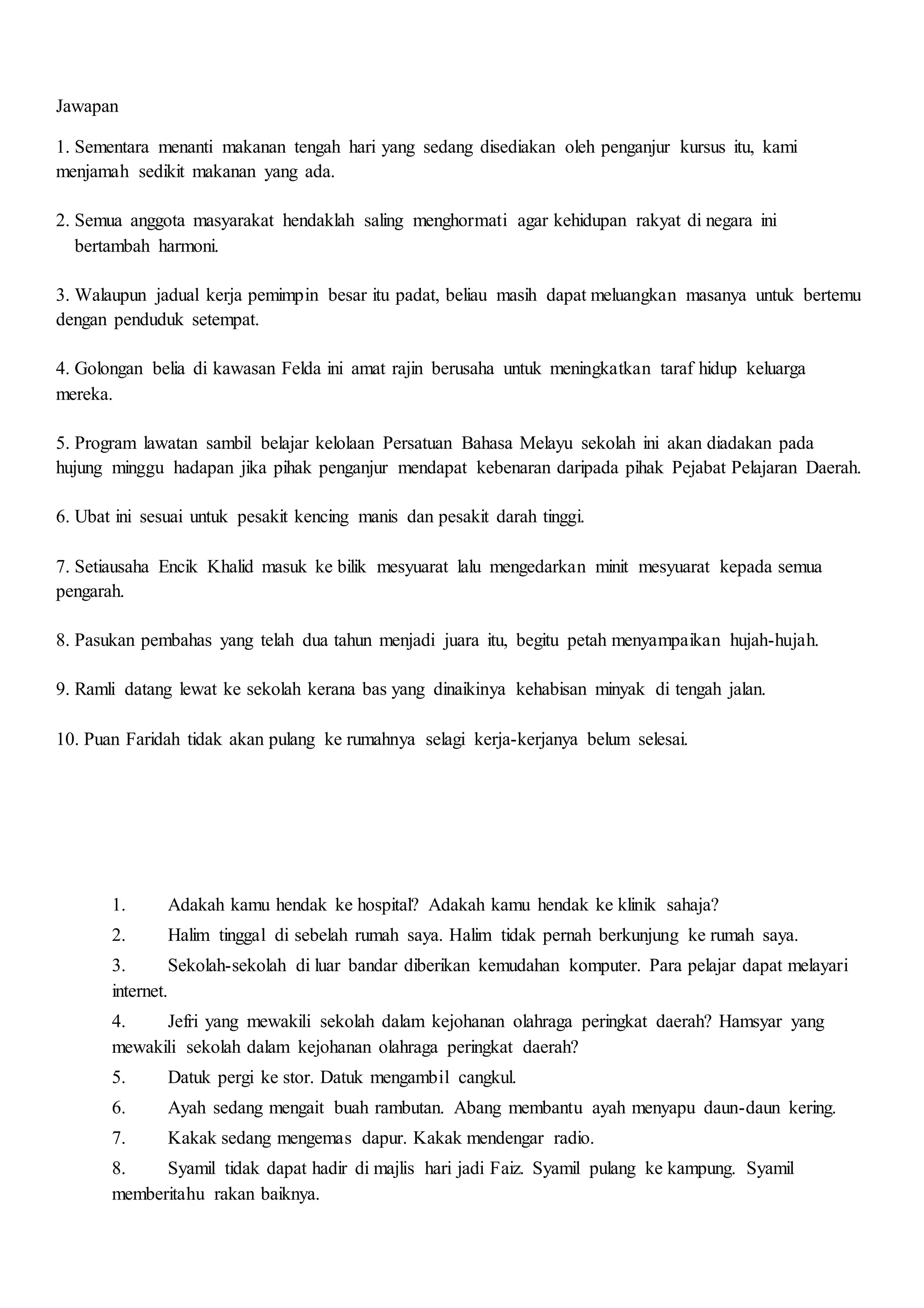 Latihan menyambungkan ayat | PDF