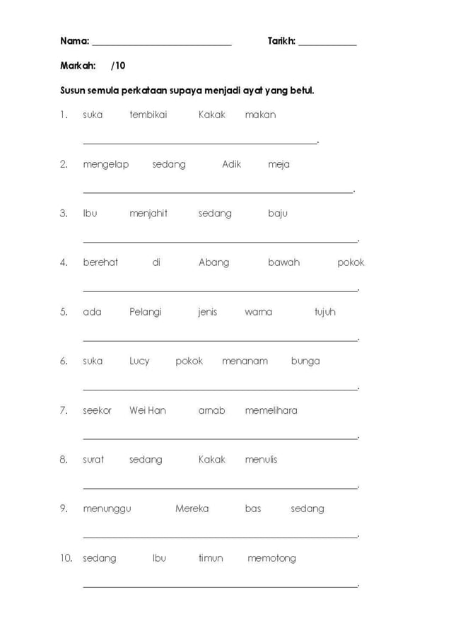 Latihan menyusun ayat | DOCX