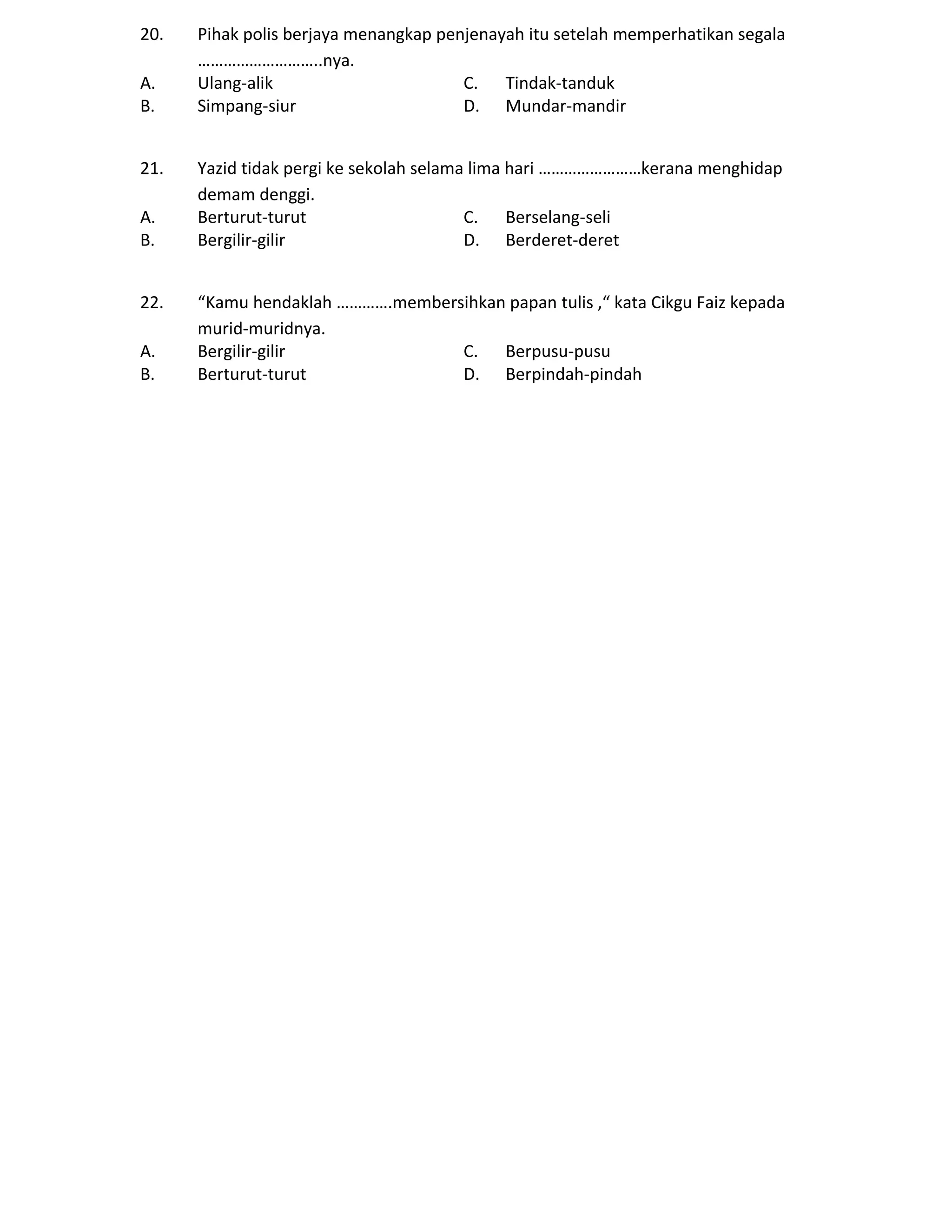 Latihan Modul Kata Ganda Jenis Kata Kerja Doc