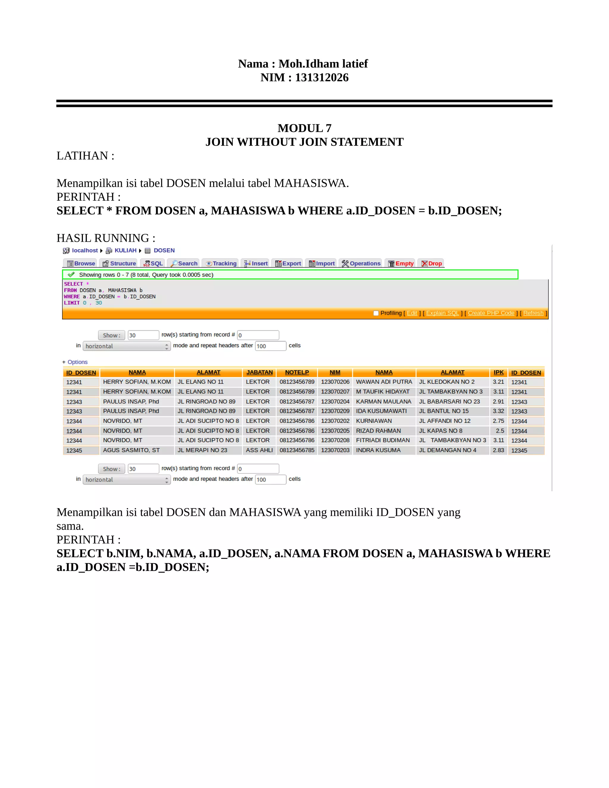 Latihan modul prak basis data full | PDF