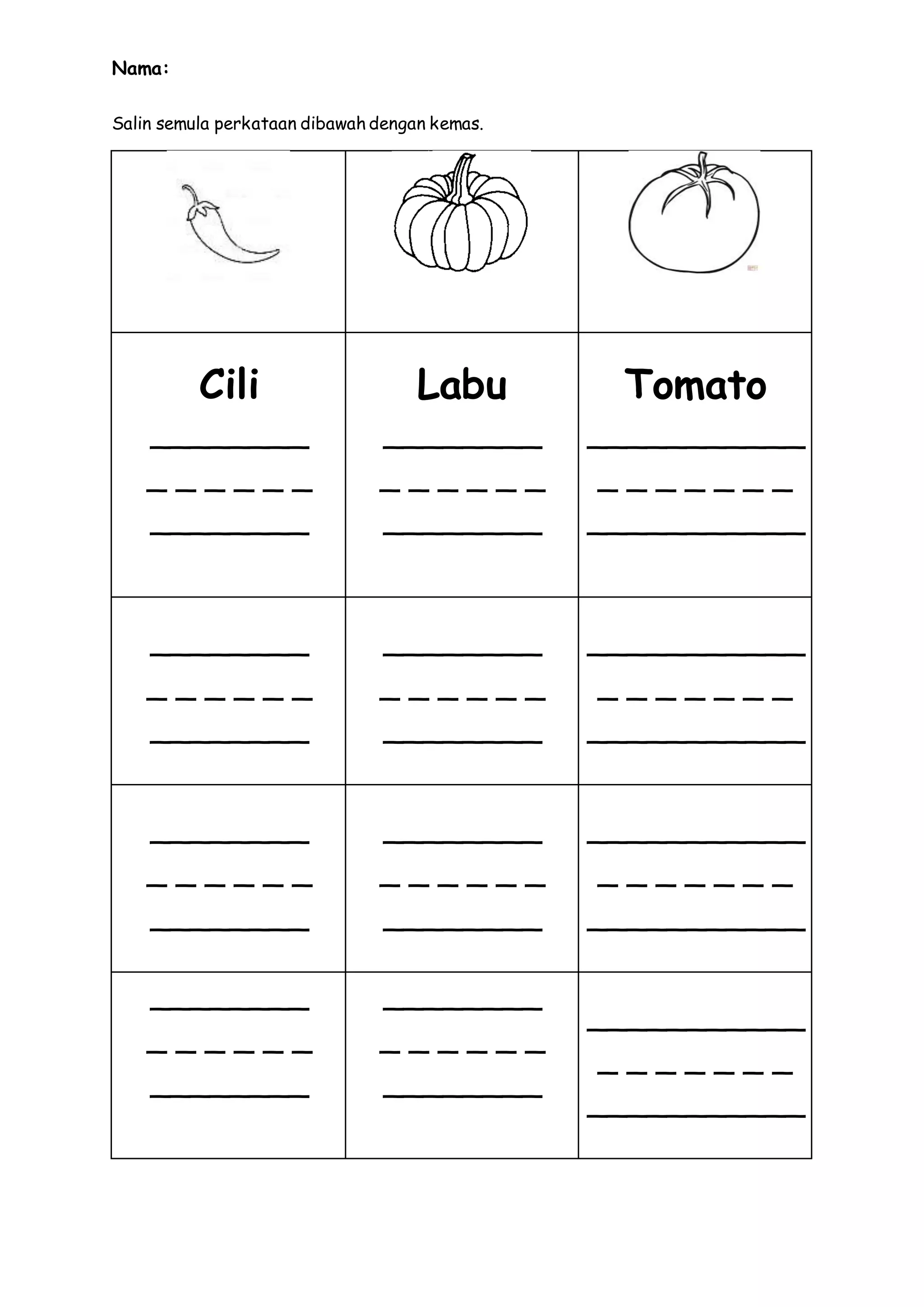 Lembaran kerja Tema Sayur Sayuran | DOCX