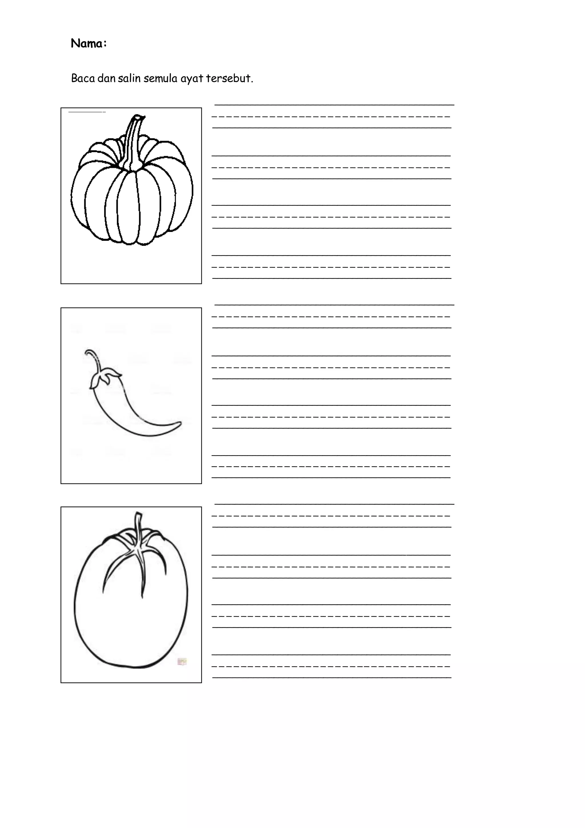 Lembaran kerja Tema Sayur Sayuran | DOCX