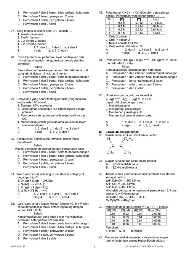 LATIHAN PAS/UAS KIMIA KELAS XI | PDF