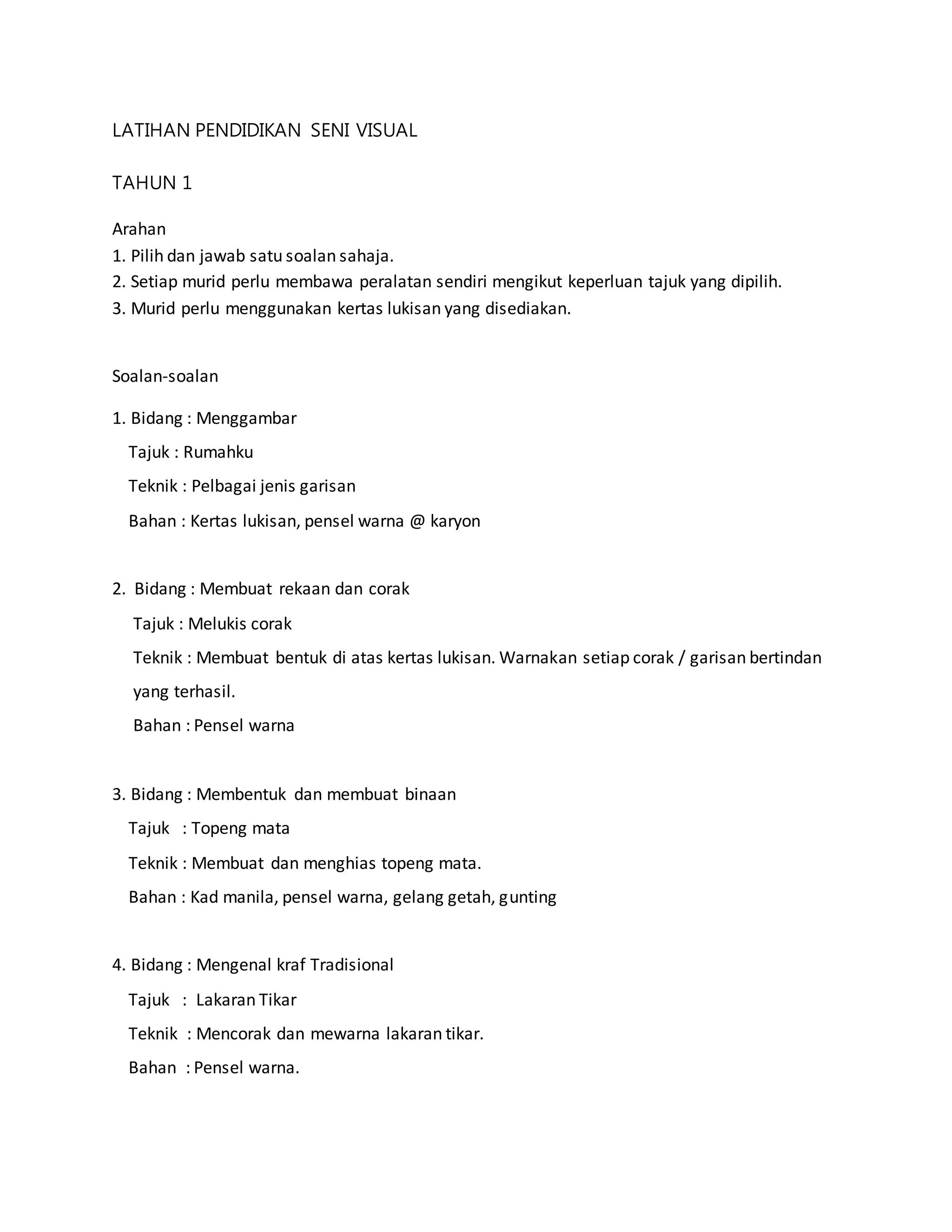 Latihan pendidikan seni visual | DOCX