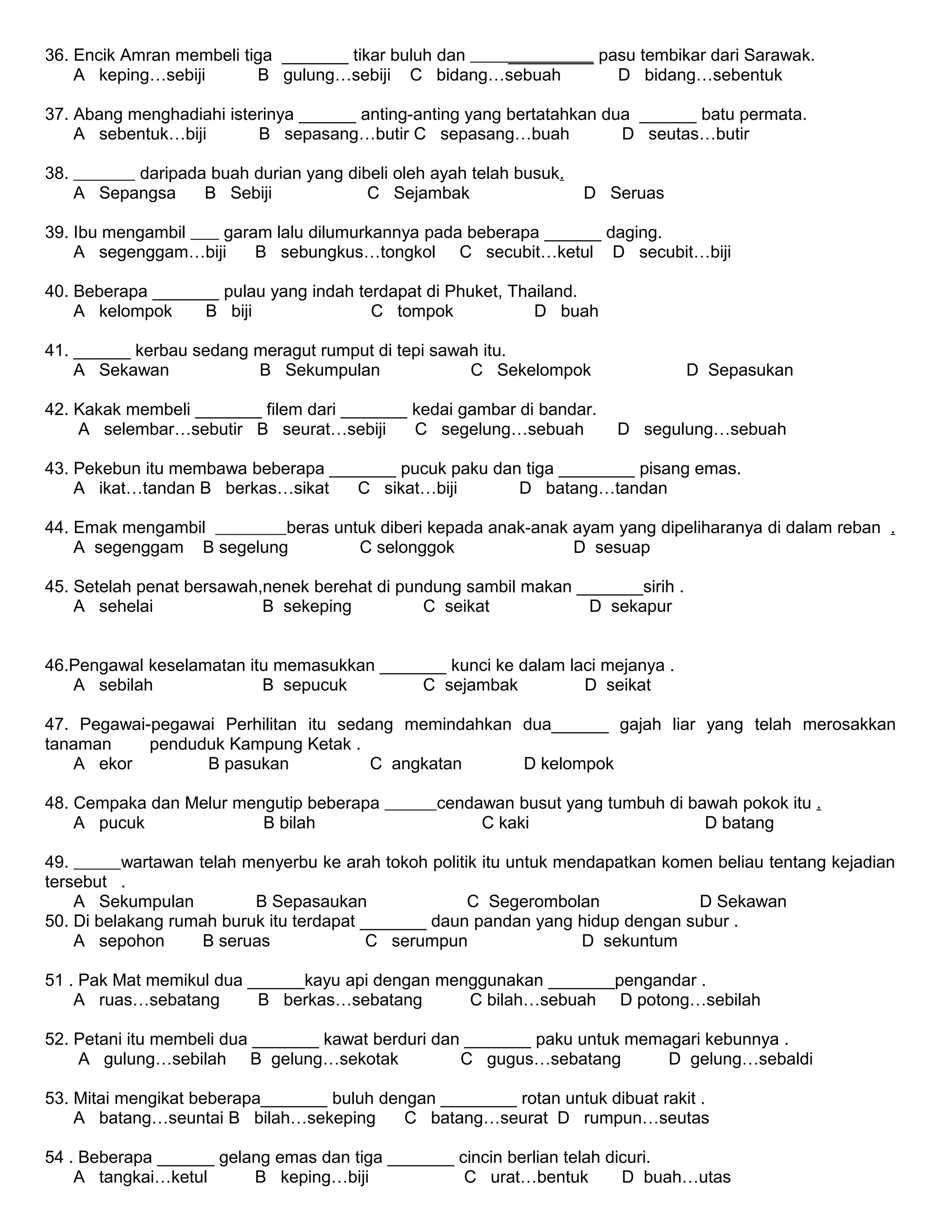Latihan penjodoh bilangan | DOC