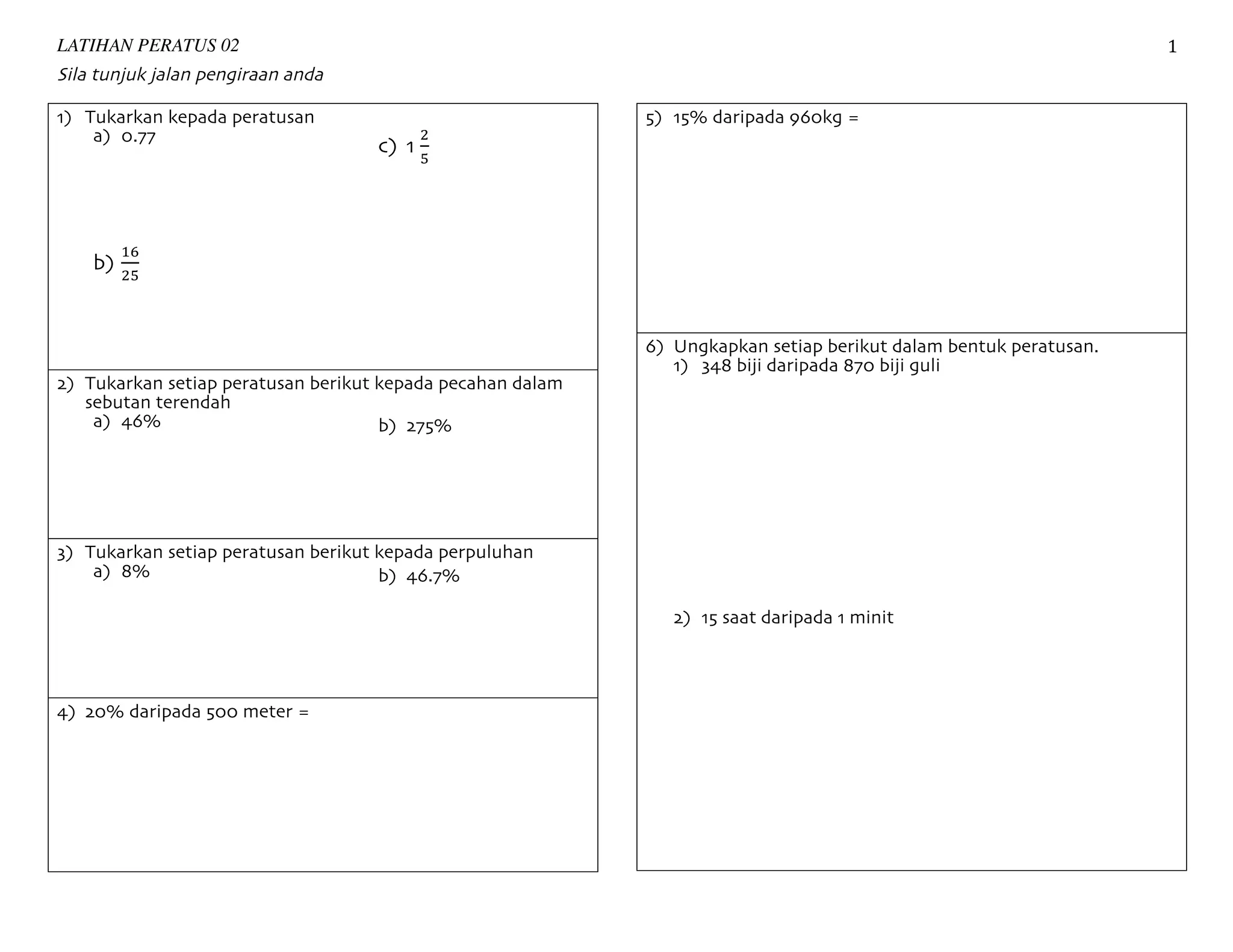 UPSR: Latihan Peratus 02 | PDF