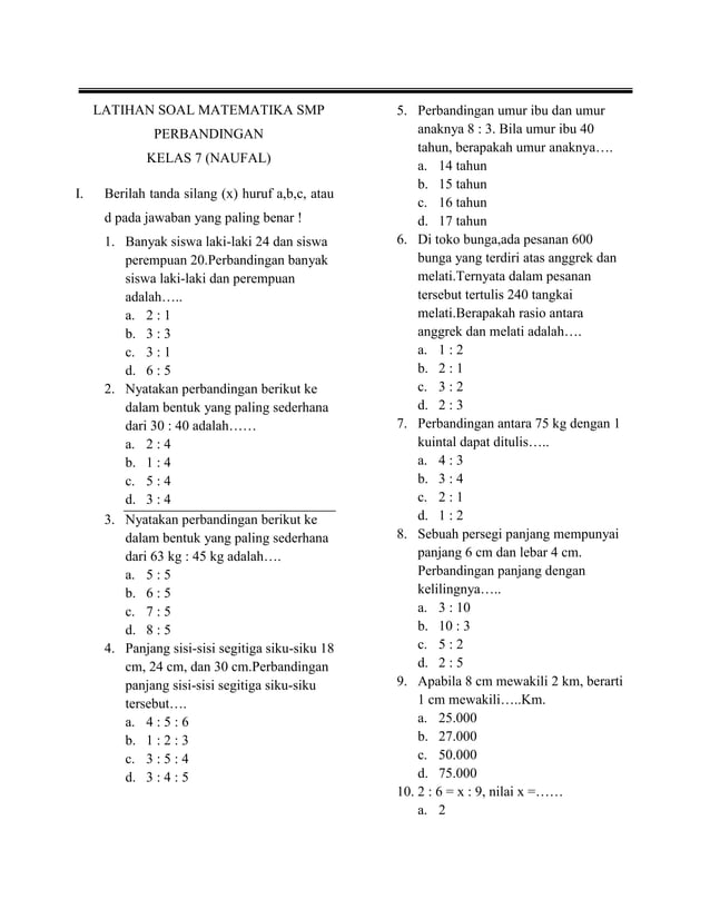 Latihan soal perbandingan smp | DOCX