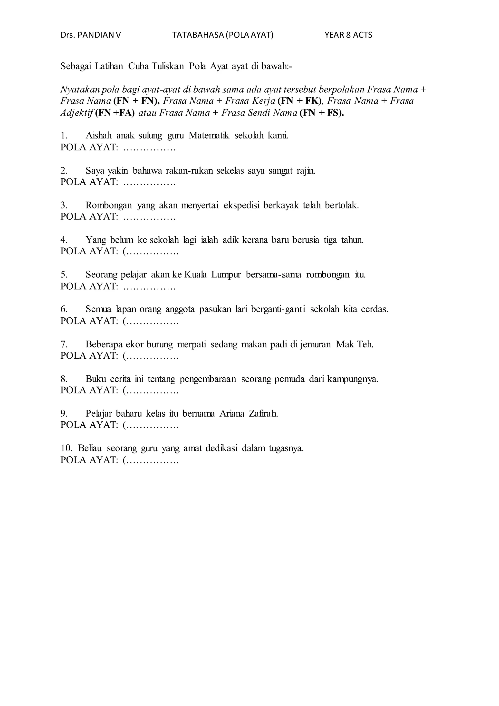 Latihan pola ayat | DOCX