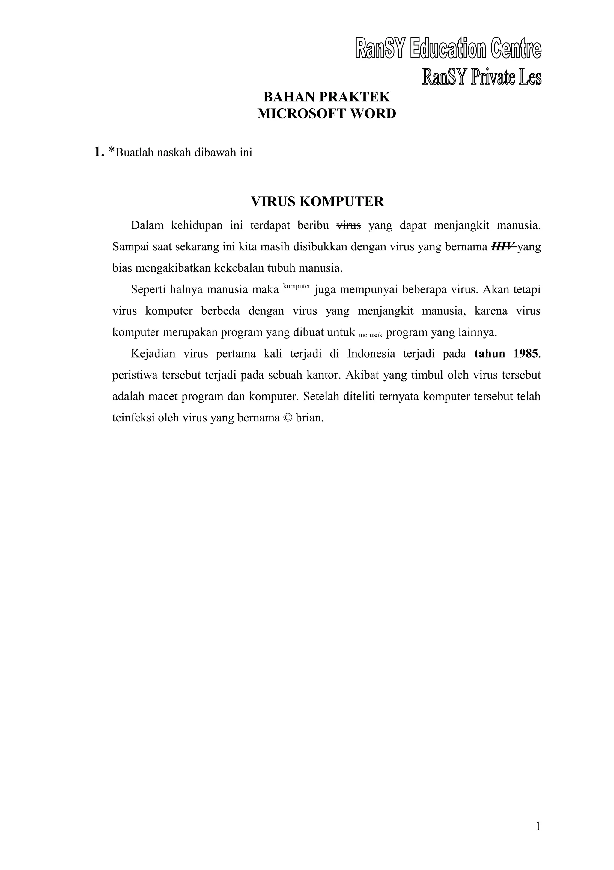 Latihan praktek ms. word | DOC