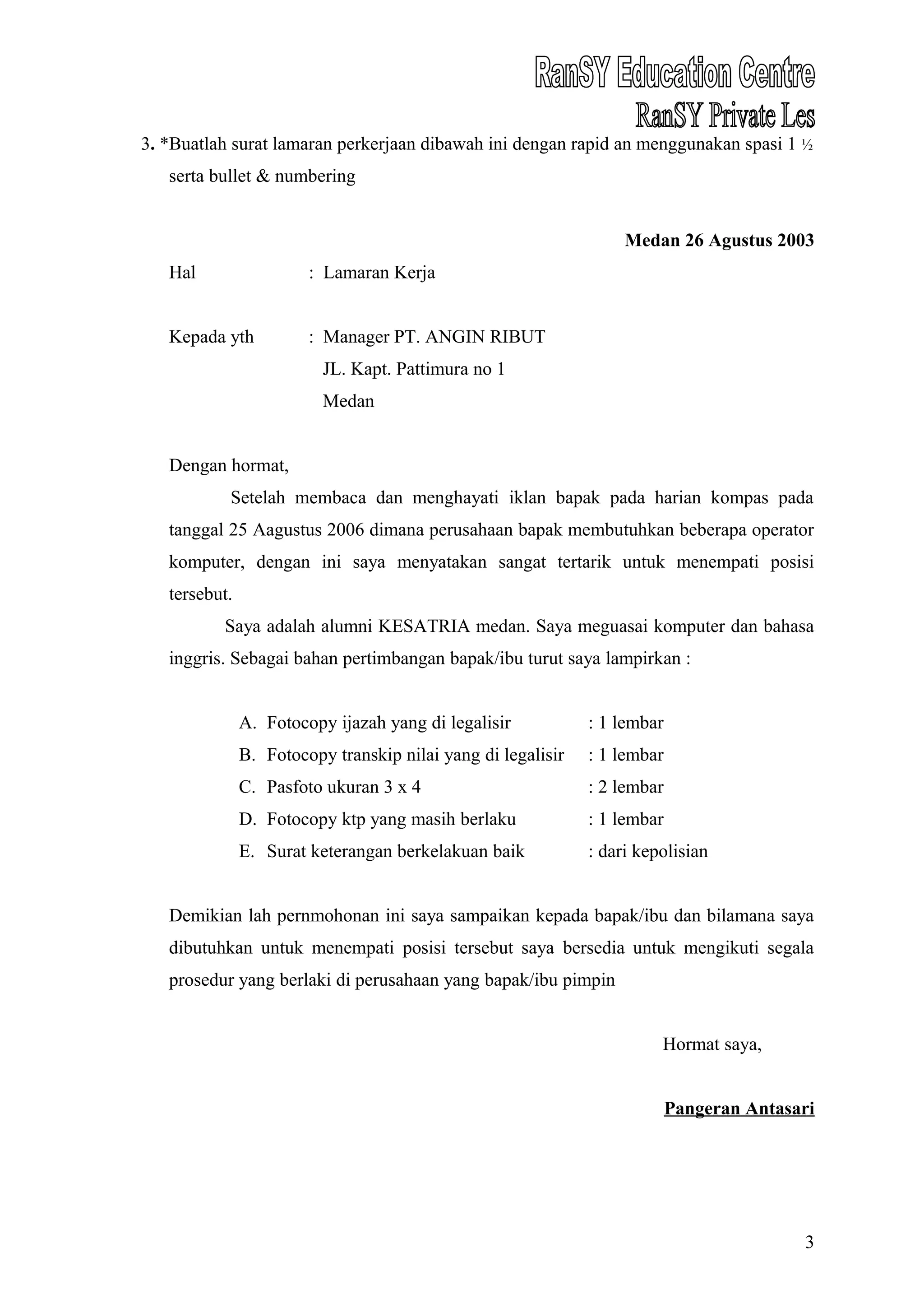 Latihan praktek ms. word | DOC