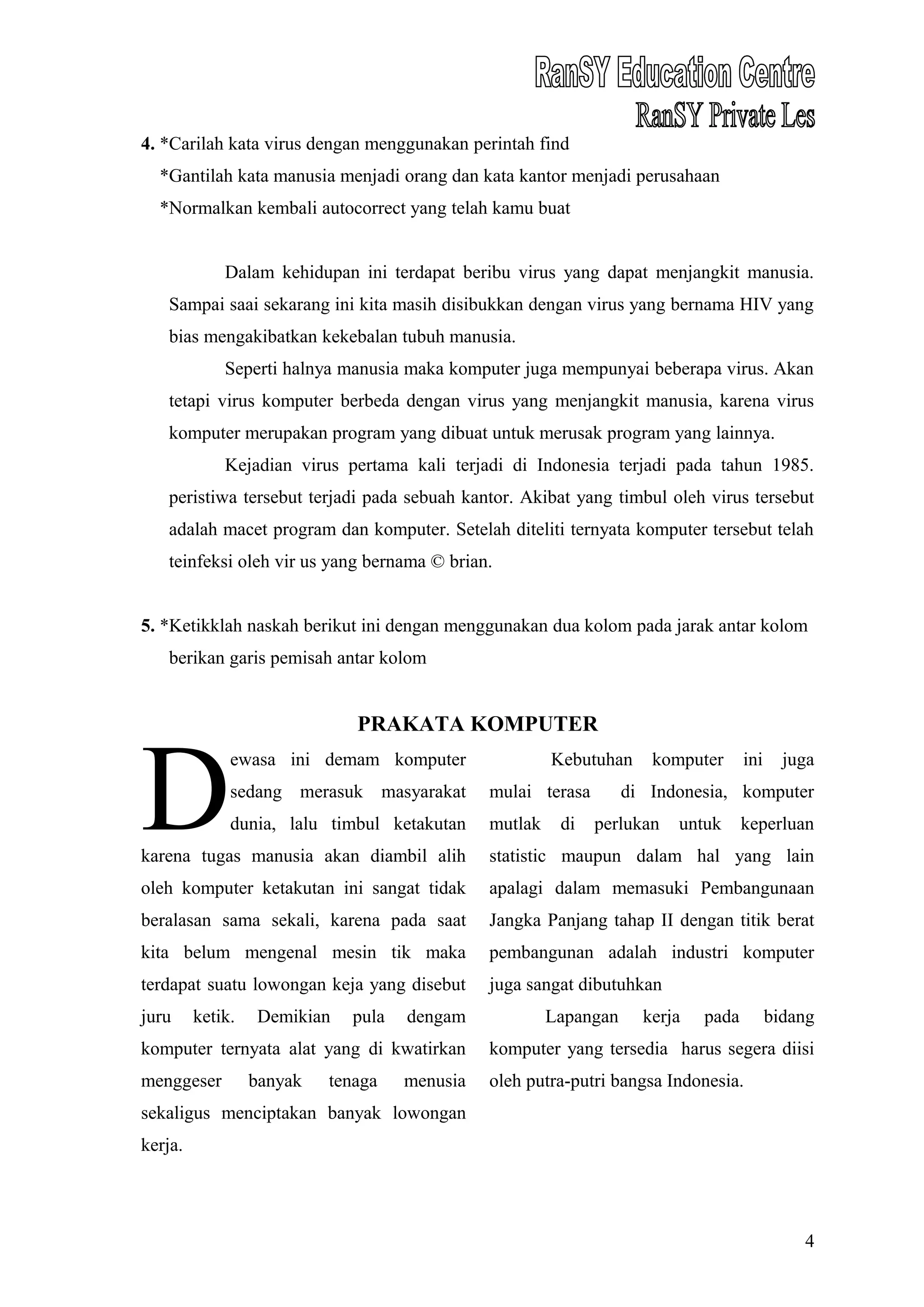 Latihan praktek ms. word | DOC