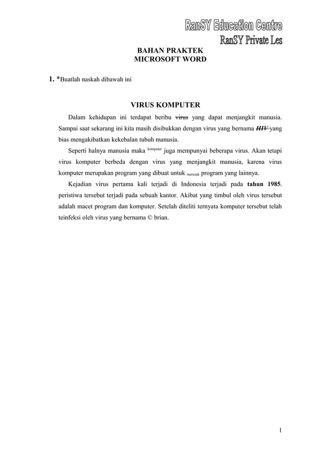 Latihan praktek ms. word | DOC