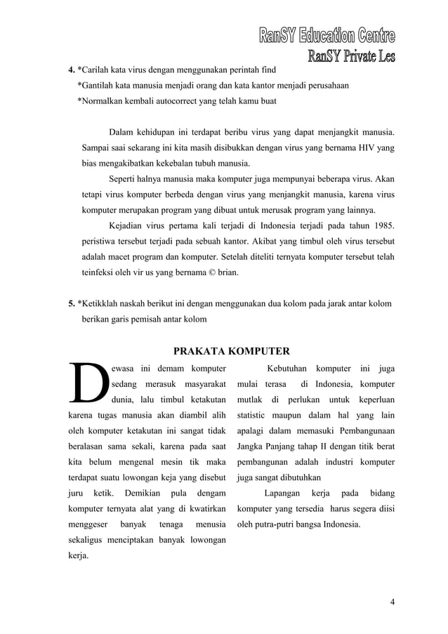 Latihan praktek ms. word | DOC