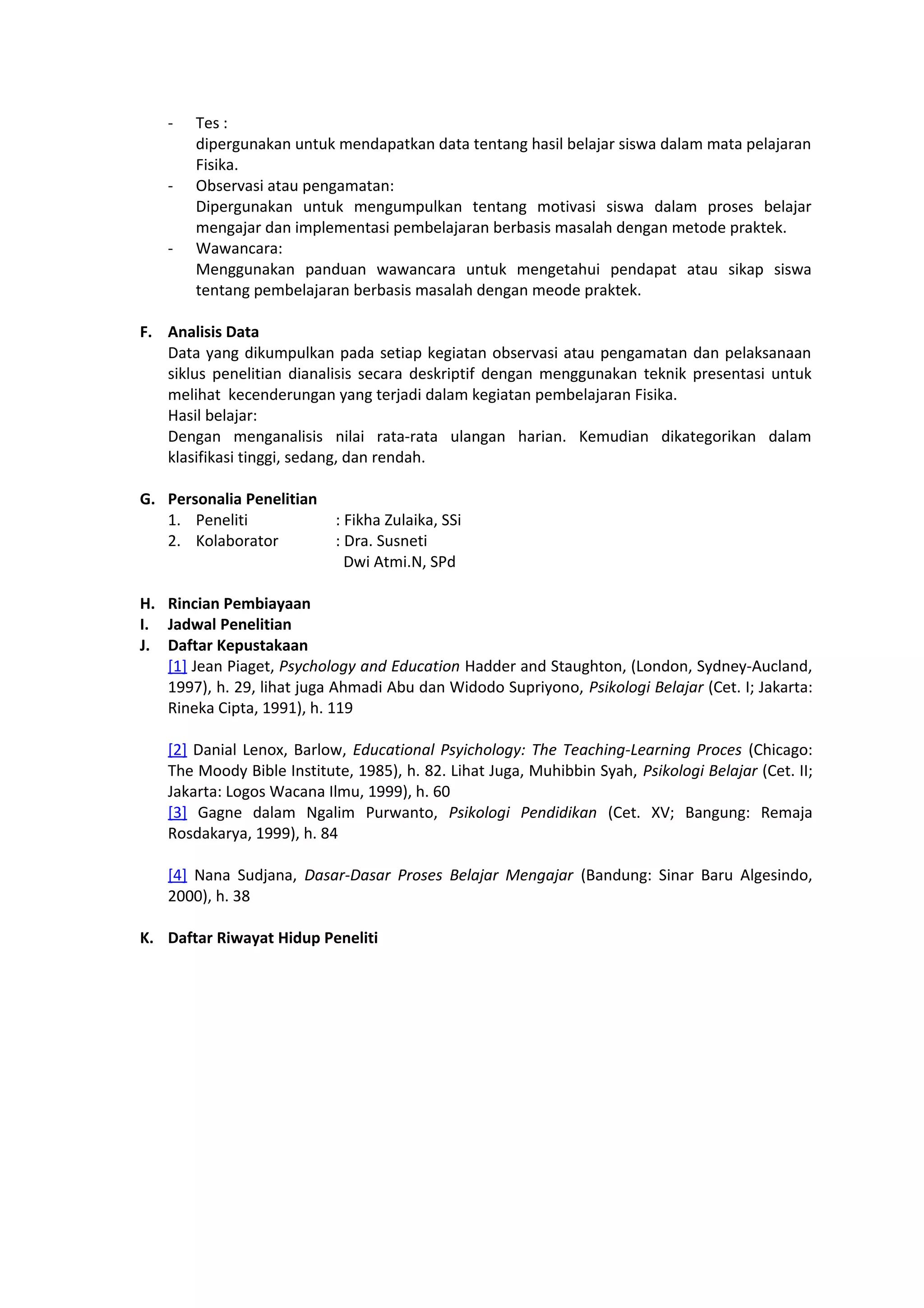 Latihan proposal ptk kel.c | PDF