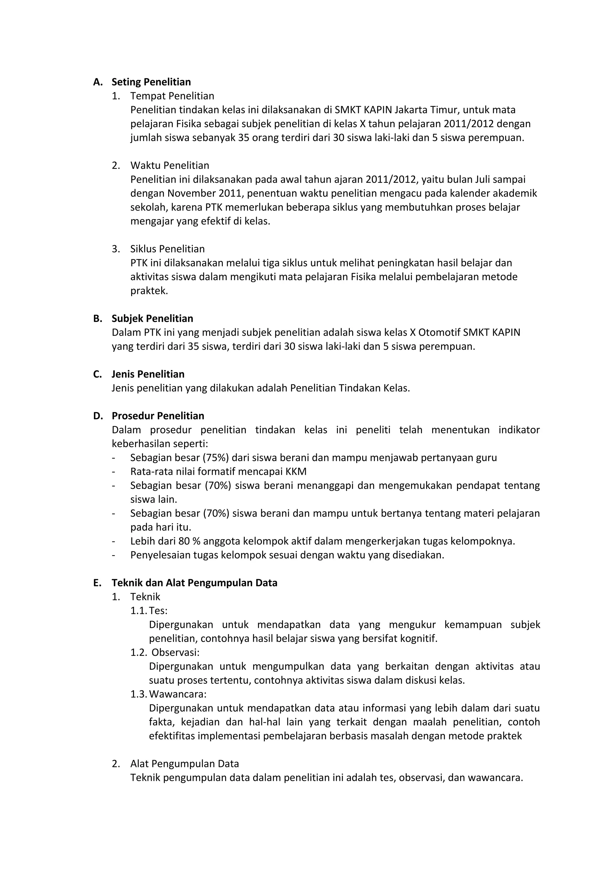 Latihan proposal ptk kel.c | PDF