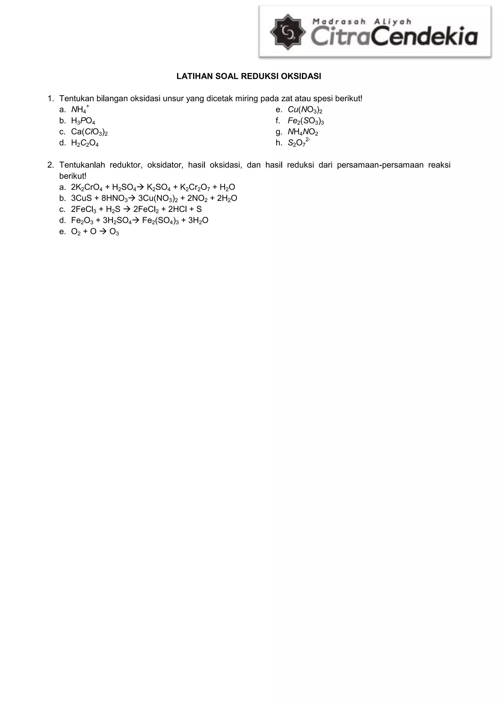 Latihan redoks | DOCX