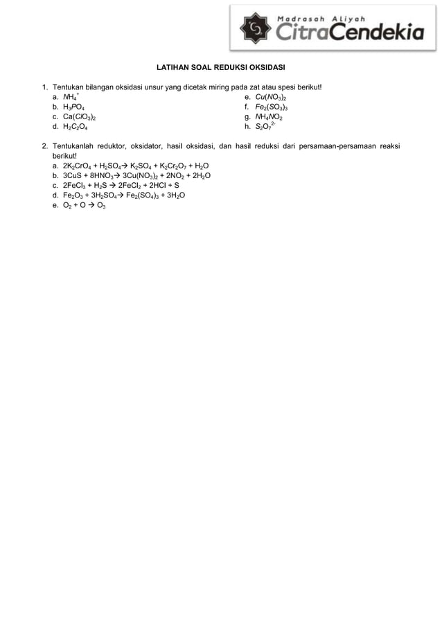 Latihan redoks | DOCX