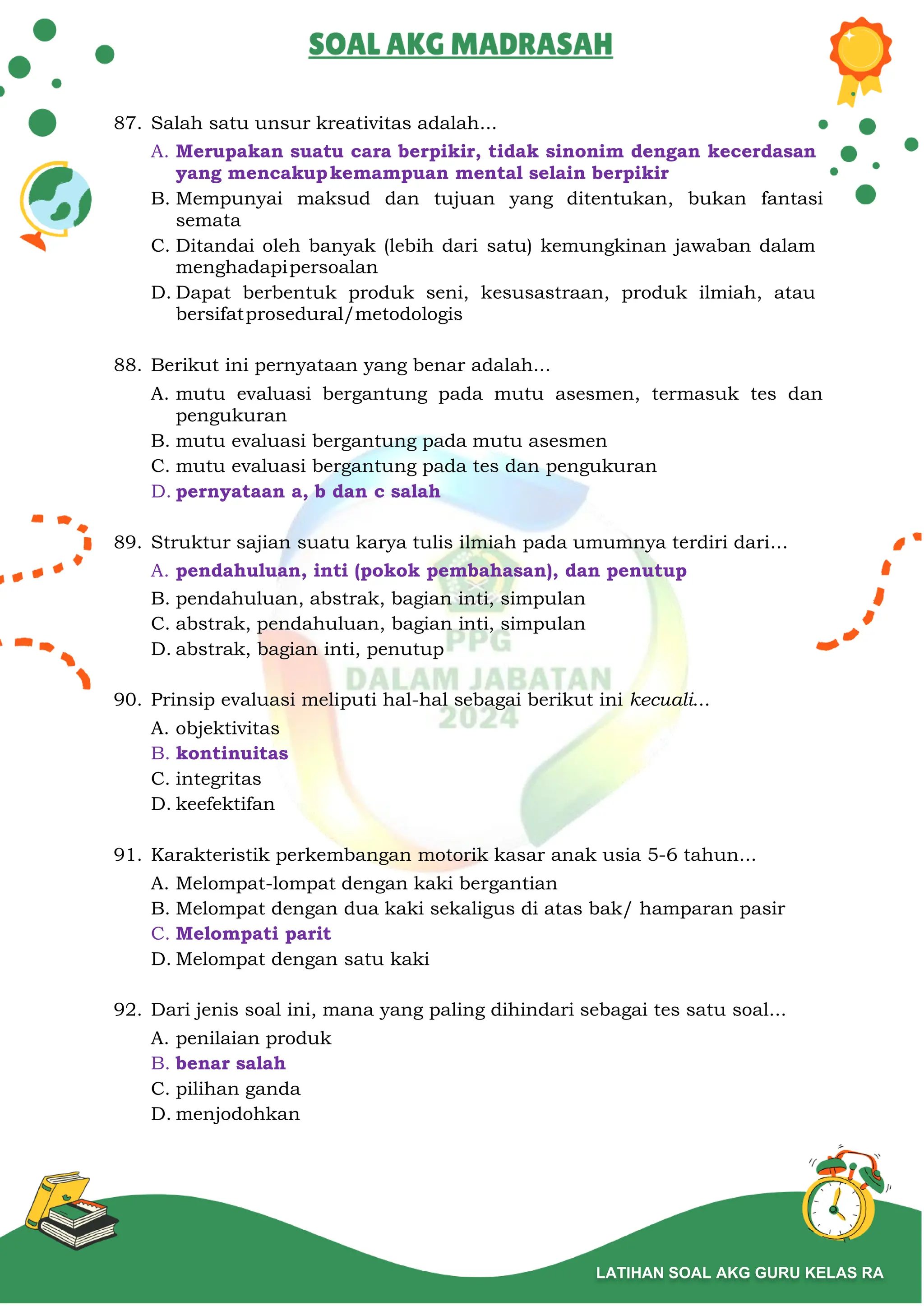 latihan soal AKG untuk guru raudlatul athfal | PDF