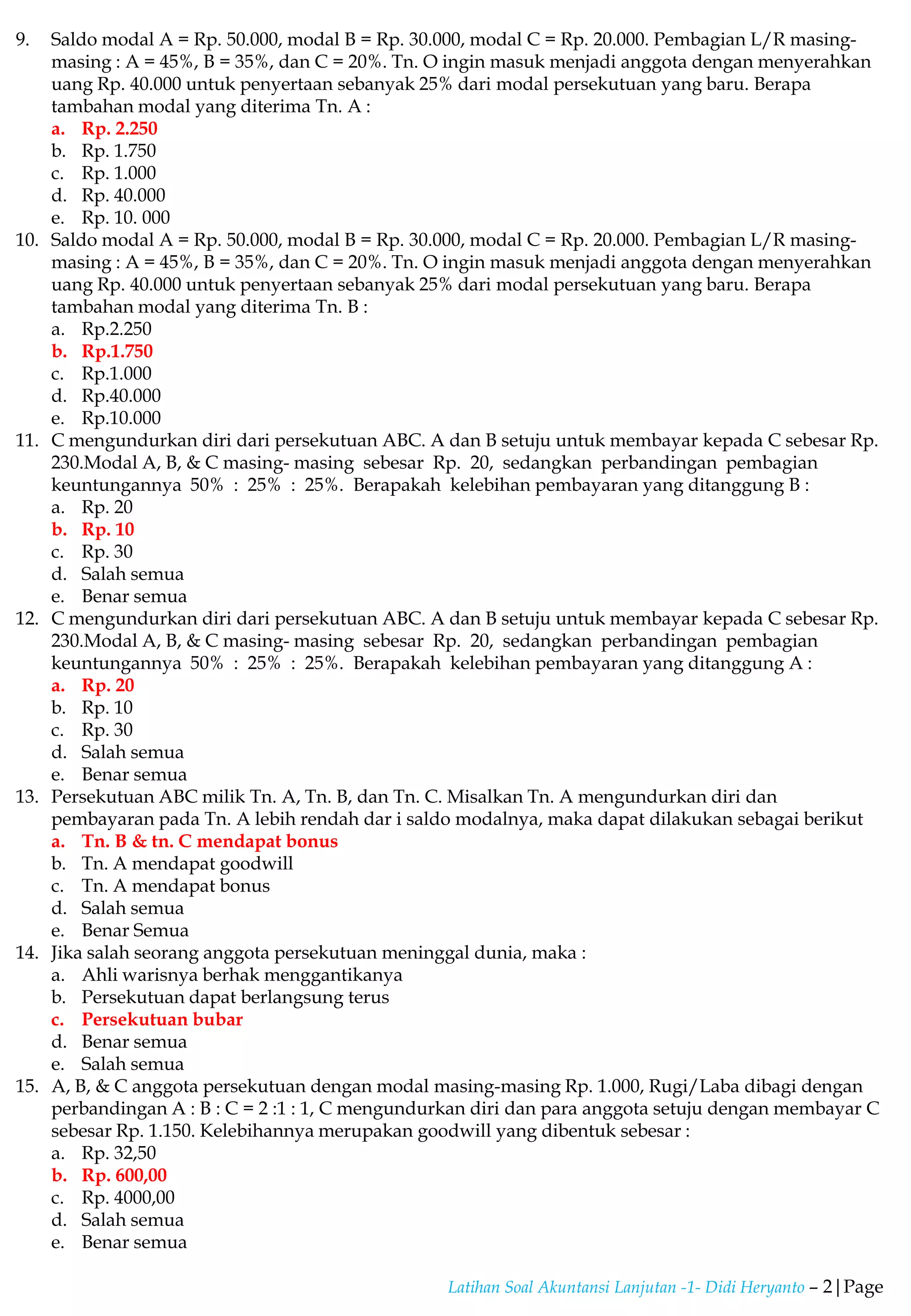 Latihan soal akuntansi lanjutan 1 | PPTX