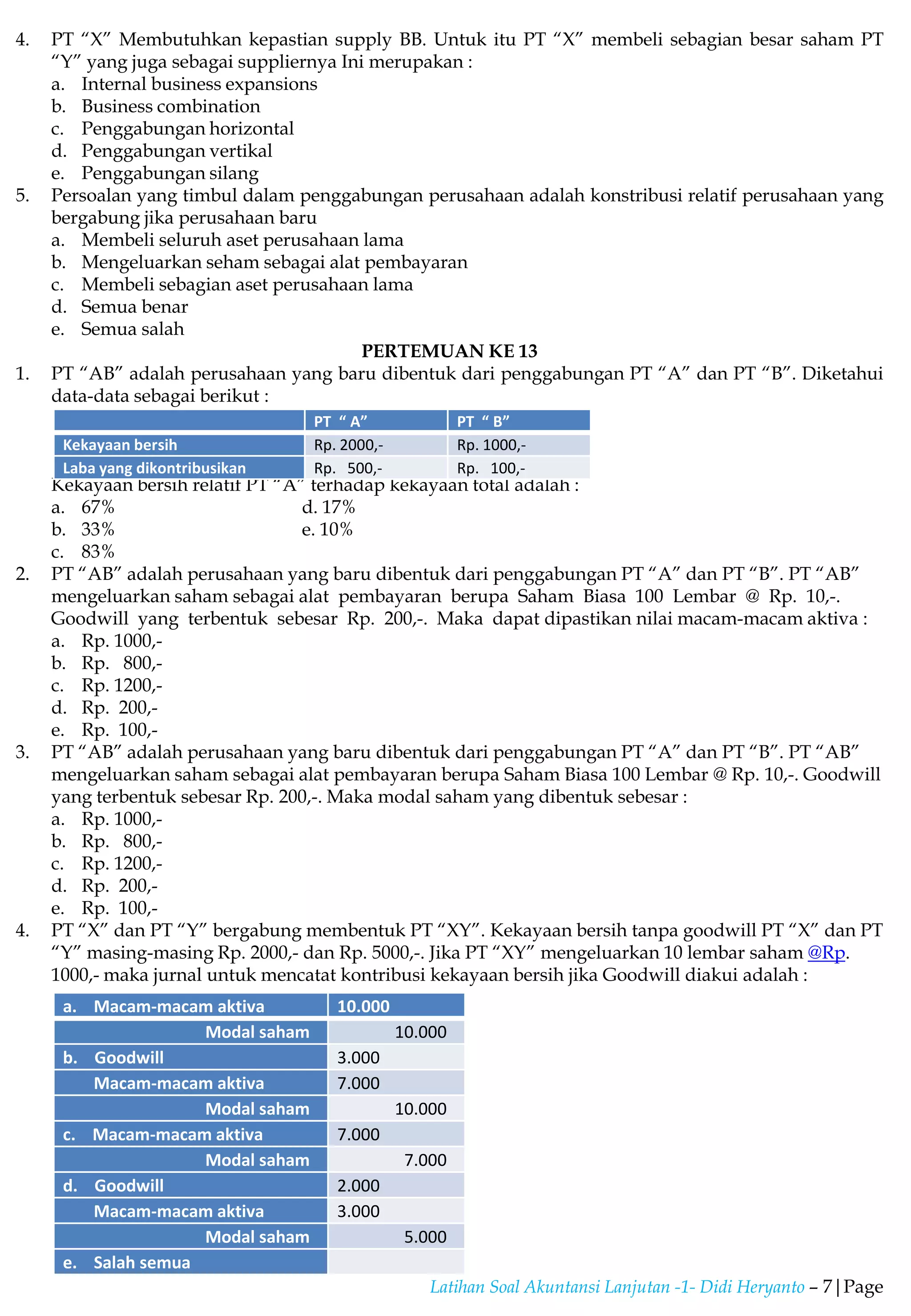 Latihan soal akuntansi lanjutan 1 | PPTX