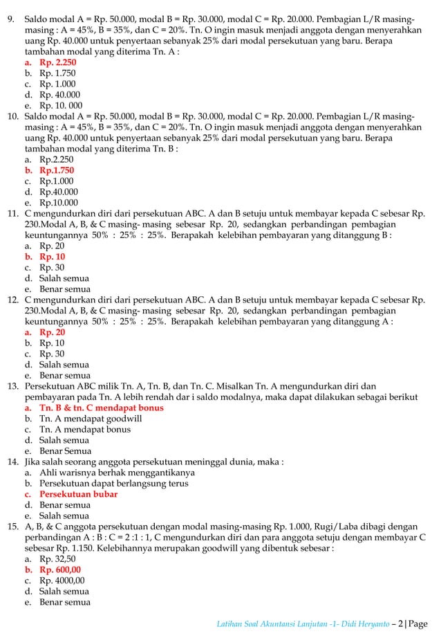 Latihan soal akuntansi lanjutan 1 | PPTX
