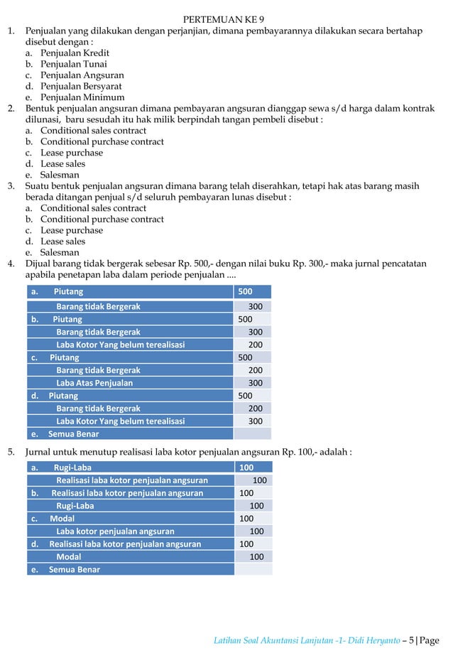 Latihan soal akuntansi lanjutan 1 | PPTX
