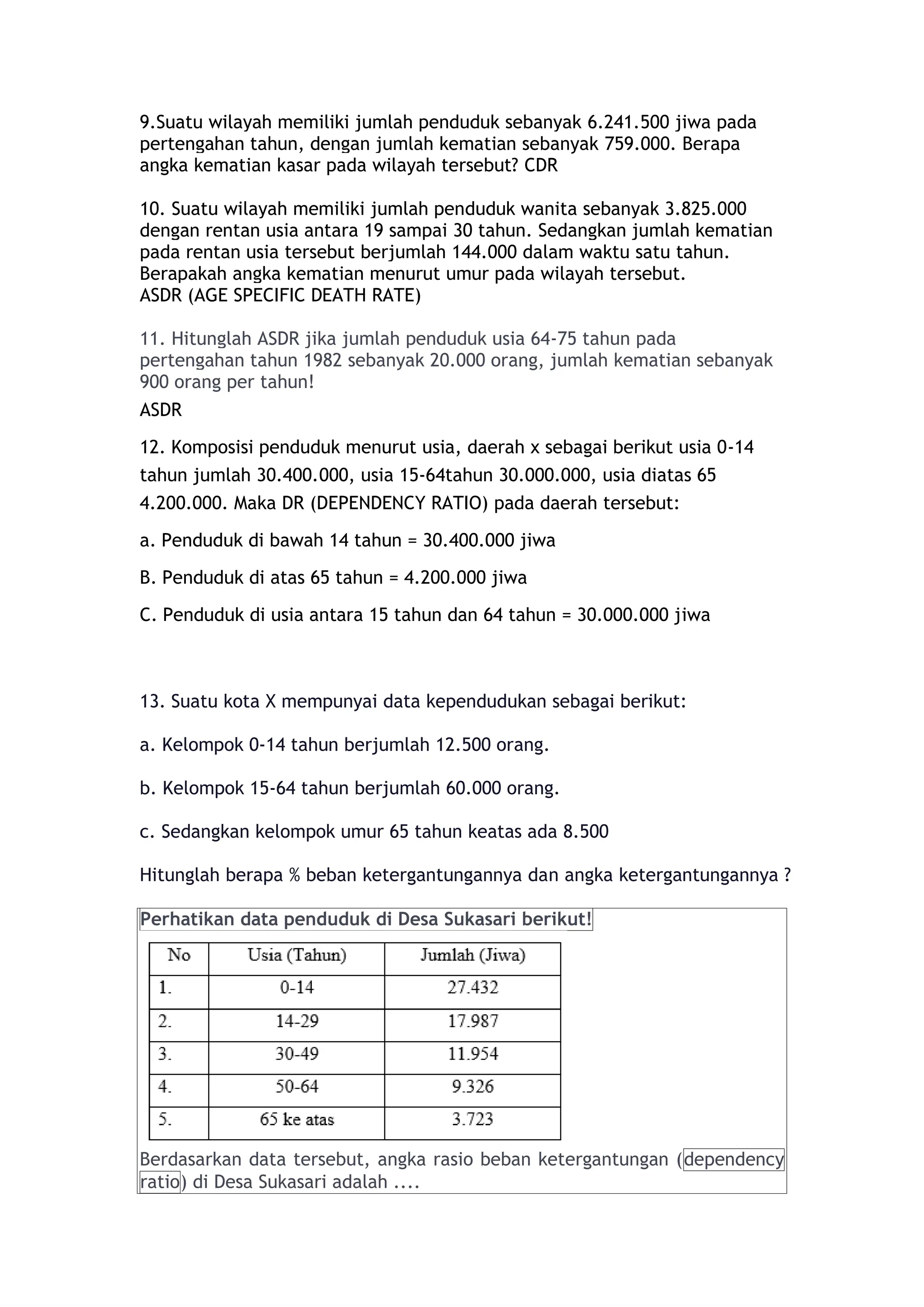 LATIHAN SOAL geo ANALISA DATA PENDUDUK.doc