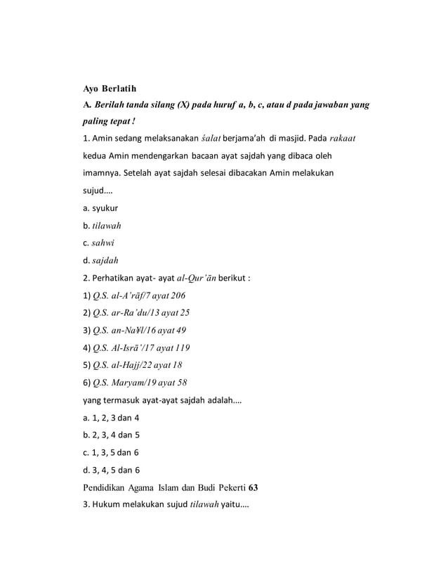 Latihan soal bab iii macam sujud | PDF