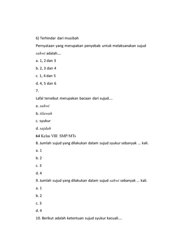 Latihan soal bab iii macam sujud | PDF